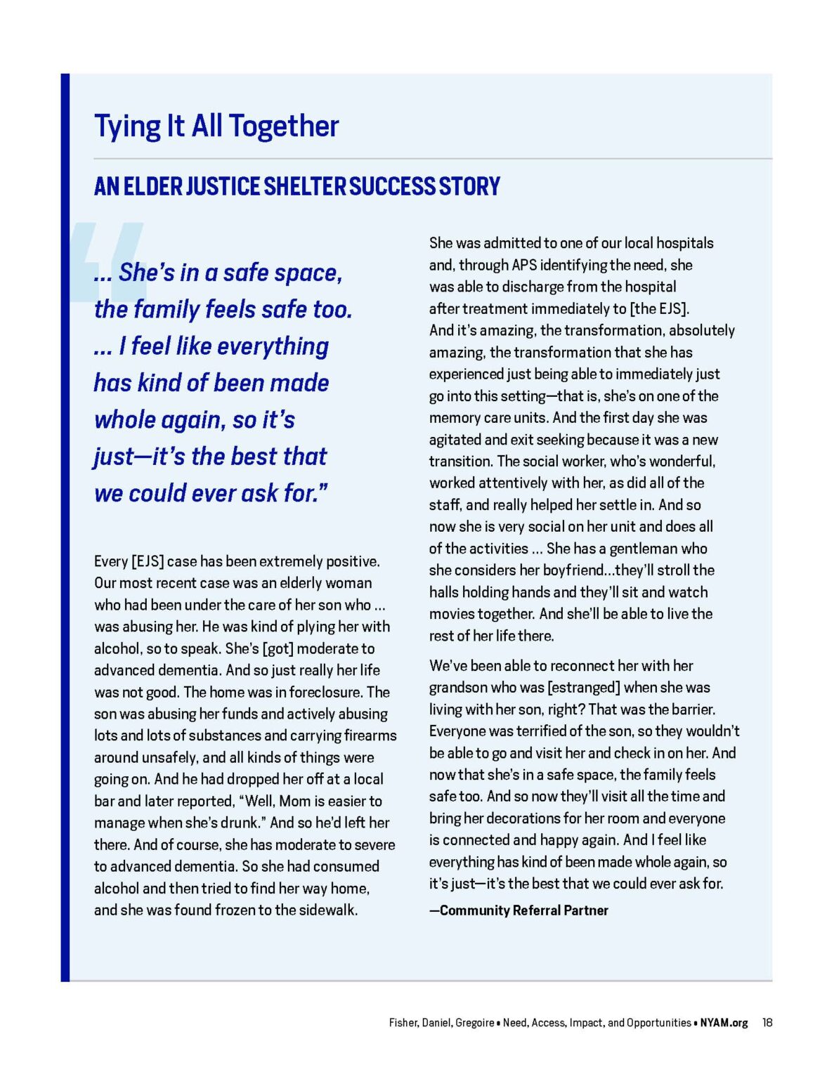 NYAM Report - The Harry and Jeanette Weinberg Center for Elder Justice