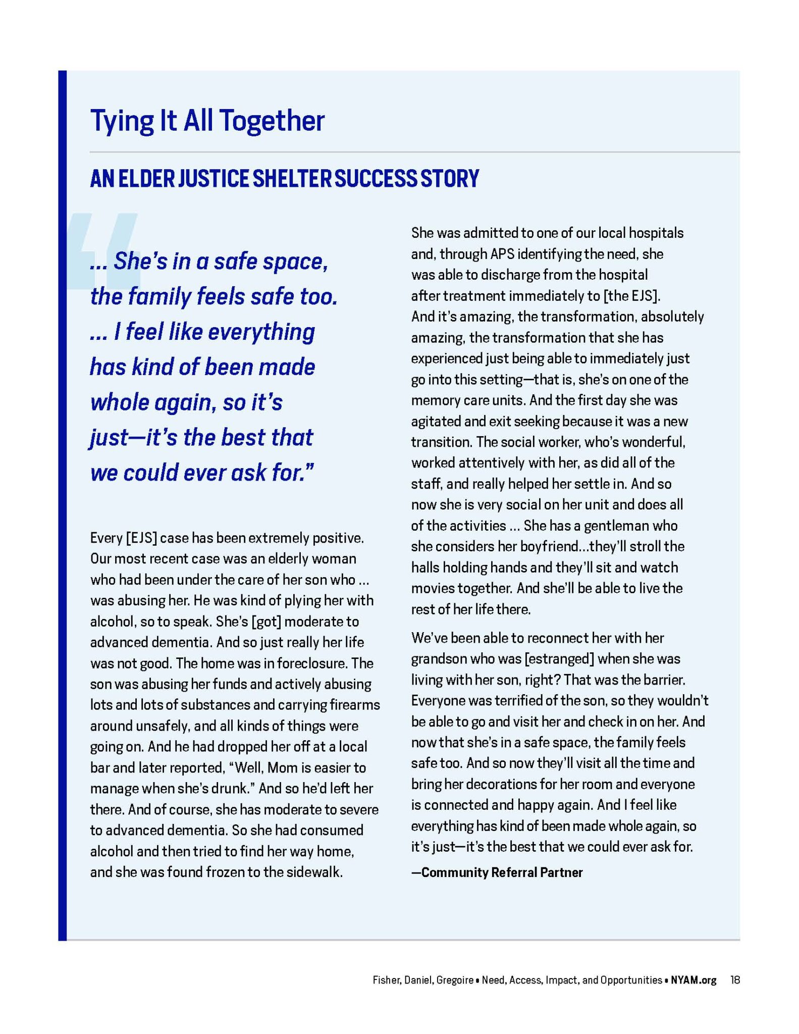 NYAM Report - The Harry and Jeanette Weinberg Center for Elder Justice